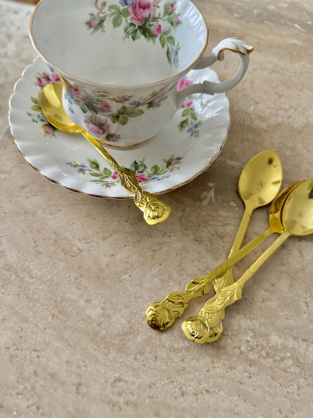 Vintage Gold Tea Spoons Rose Antique Romantic - Etsy