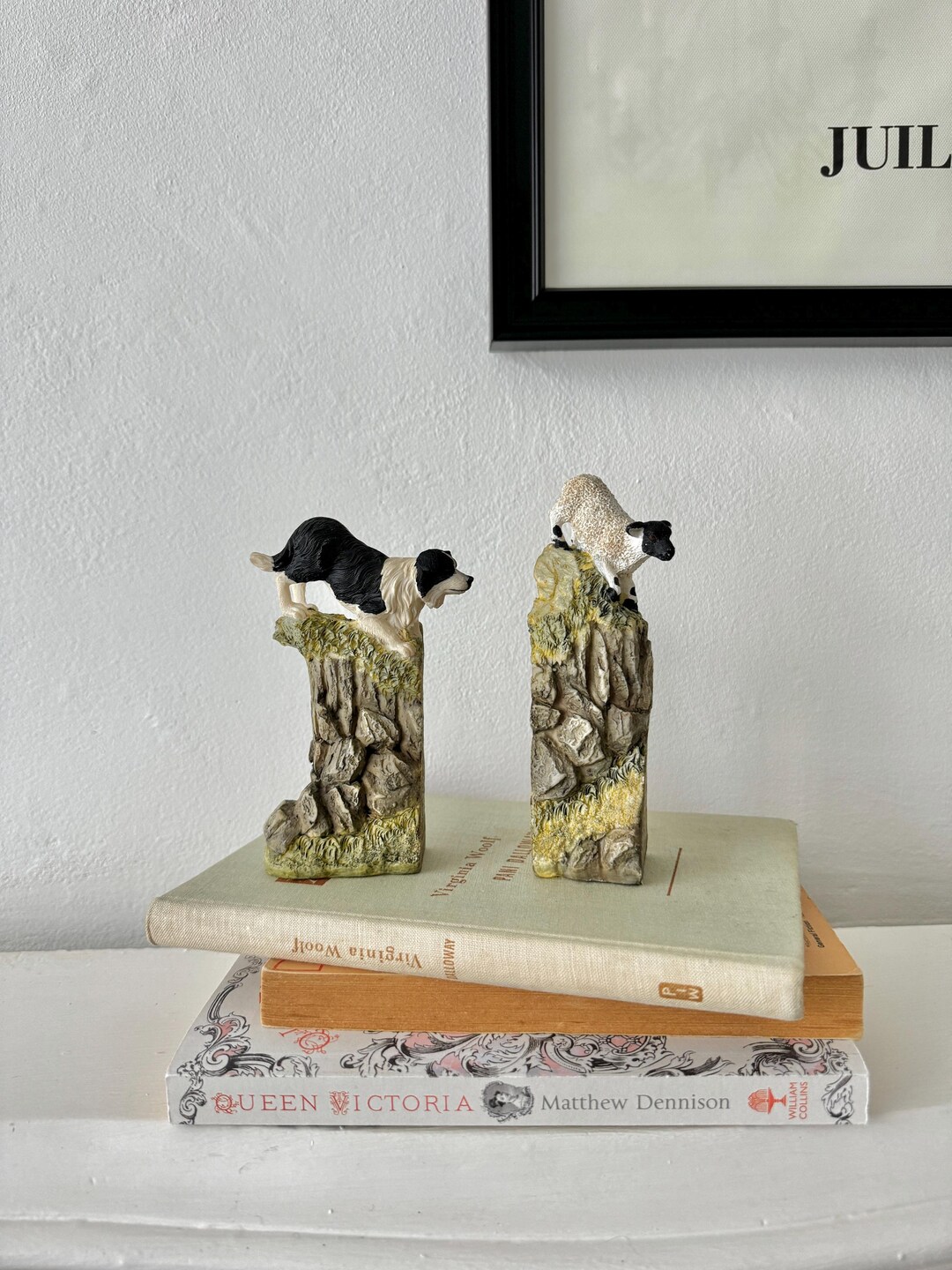 Ceramic Bookends Figurine Dog and Sheep Vintage Countryside Cottage ...