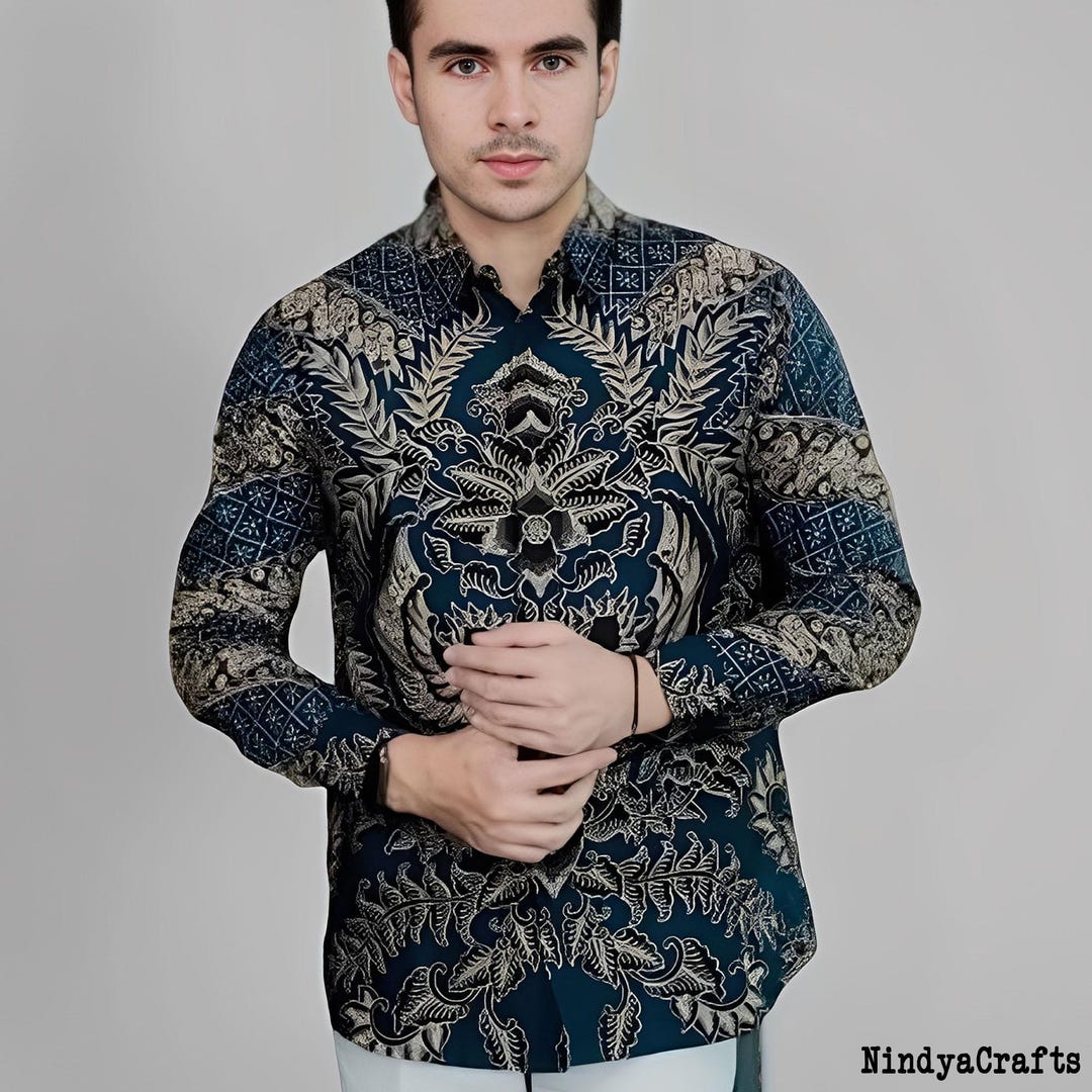 Pradipta Batik Motif Modern Mens Long Sleeve Wear, Batik Shirt, Men ...