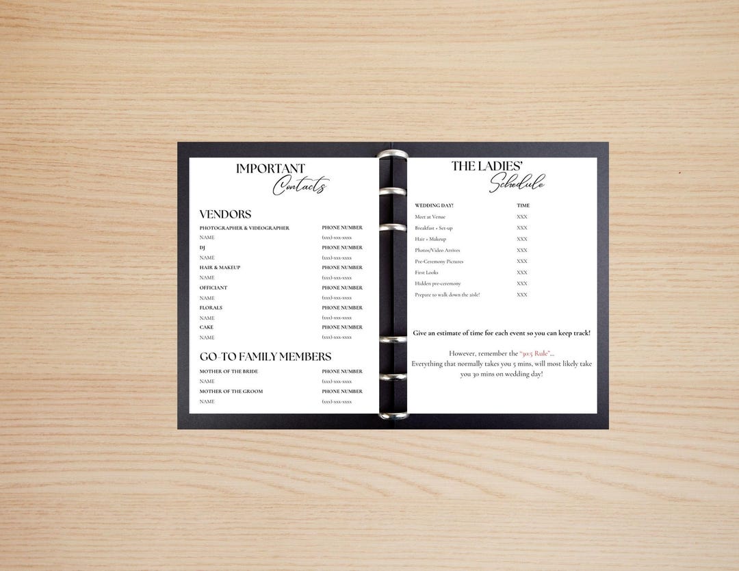Wedding Day Binder Template - Etsy