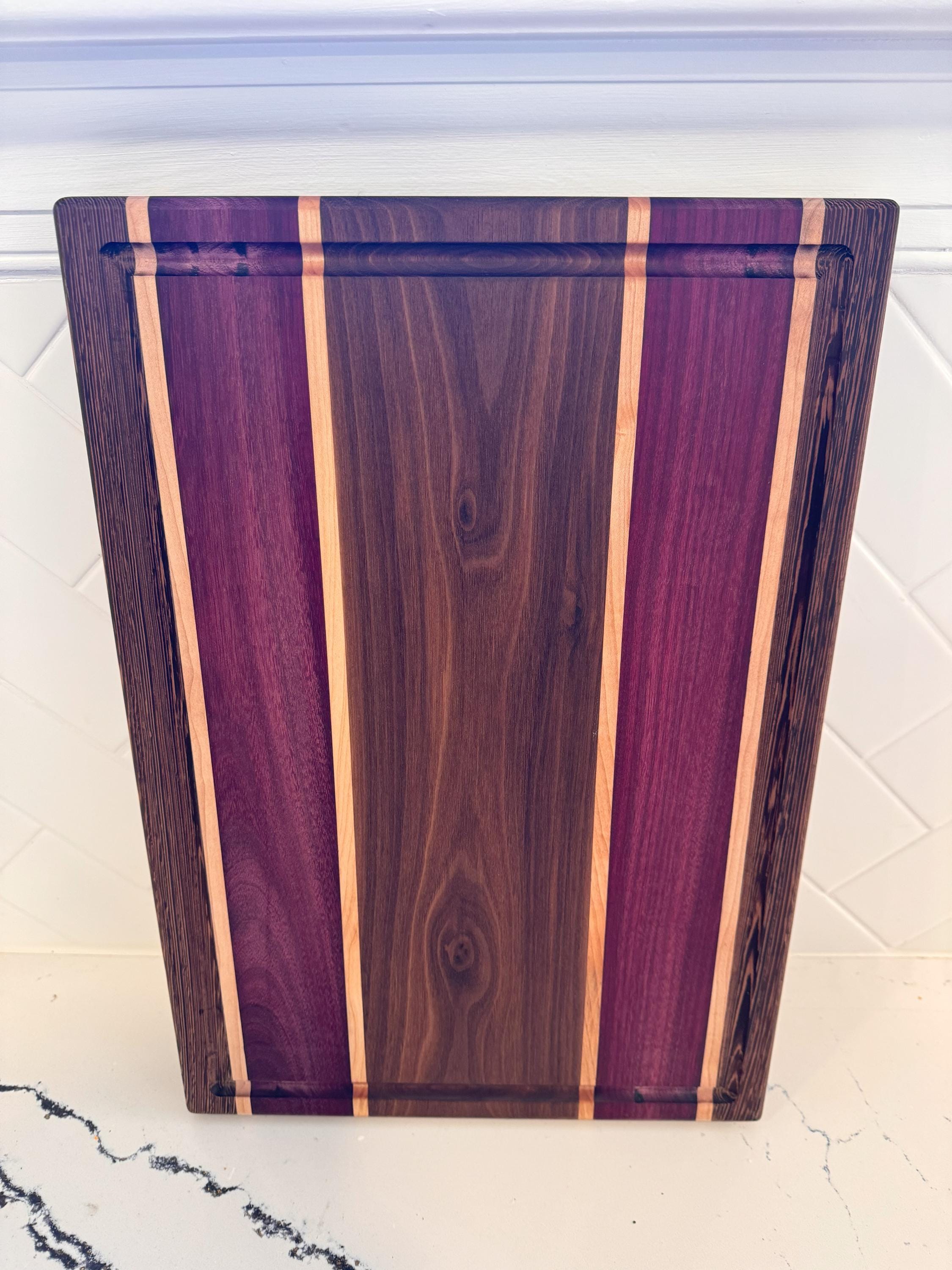 Walnut, Maple and Purpleheart Edge Grain Cutting Board - Etsy