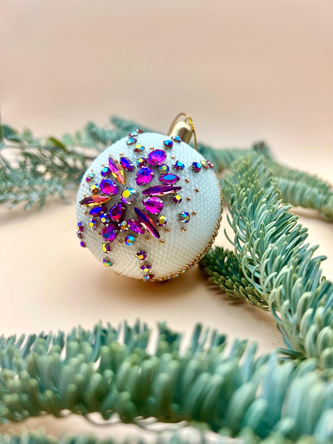 Handmade Beaded Christmas Tree Ornaments Purple/pink and Turquoise ...