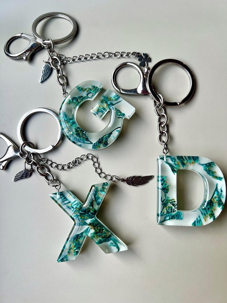 Personalized Resin Letter Keychain With Real Flowers, Bag Charm and ...