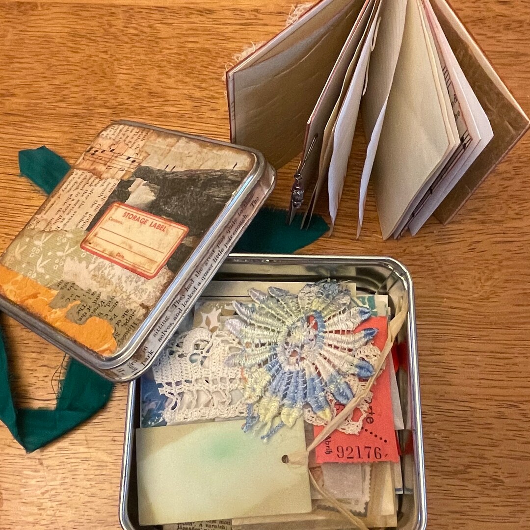 Mini Junk Journal Starter Kit Square Tin Box, Little Journal & Ephemera ...