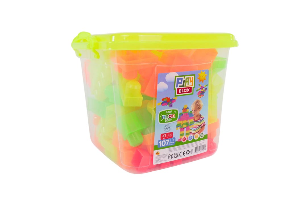 Play Blox Neon Building Blocks for Kids 107 PCS Bucket of Colourful ...