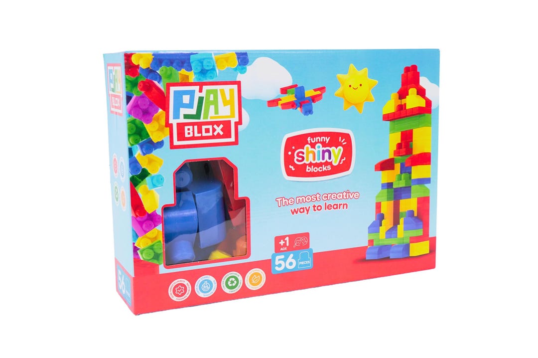 Play Blox Shiny Blocks for Kids 56 PCS Reflective Building Set in Box ...