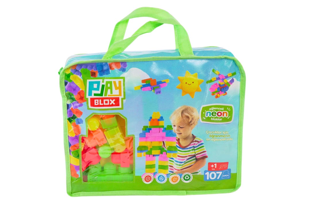 Play Blox Neon Building Blocks for Kids 107 PCS Bag of Colourful Play ...