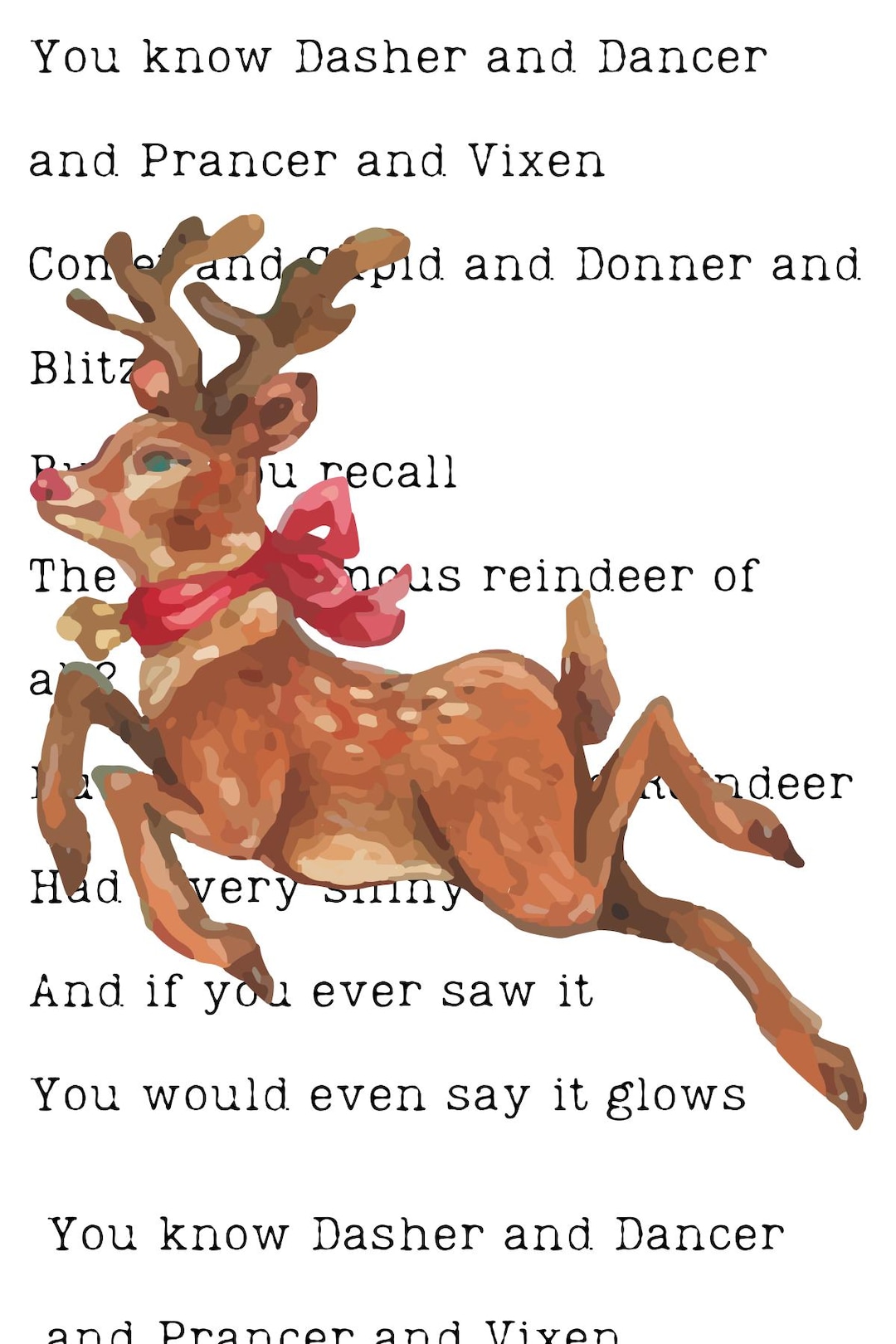 Digital Vintage Christmas Rudolph Lyric Print - 4x6 - Etsy