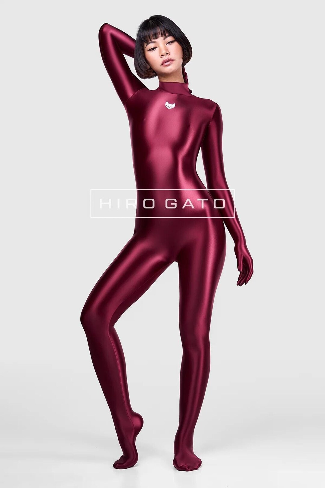 HIRO GATO Shiny Satin Spandex Zentai Catsuit Glossy Maroon - Etsy