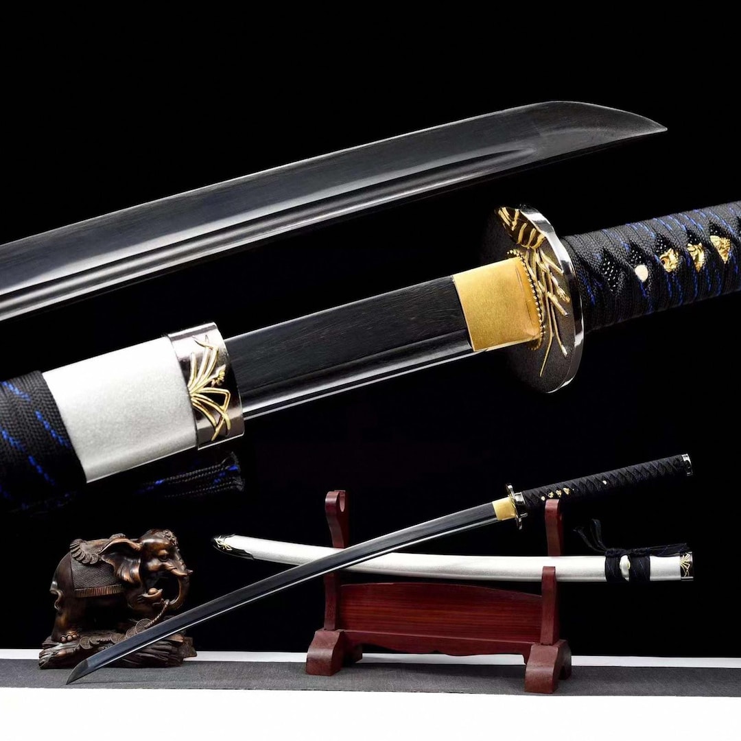 Japanese Sword Handmade Solid Wood Leather Sheath Crafts Carbon Steel ...