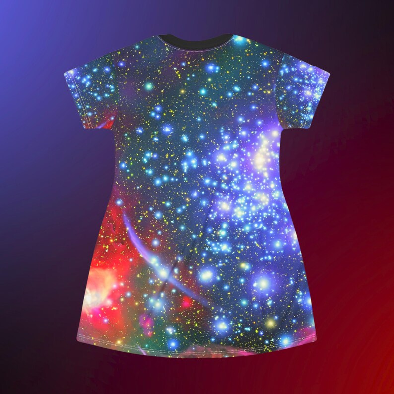 T-shirt Dress (AOP) Women Dress Black Elegant Galaxy and Stars Design ...