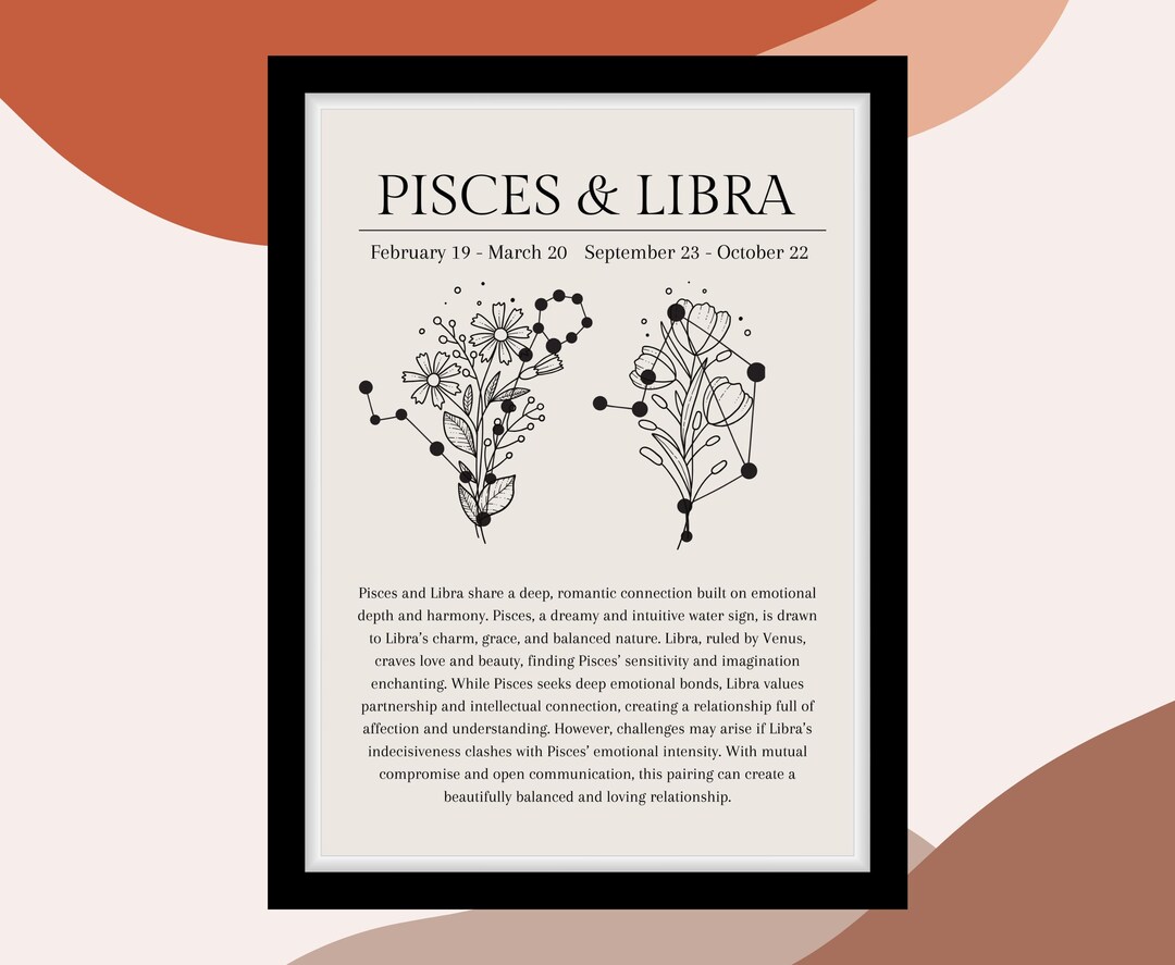 Pisces & Libra Zodiac Compatibility Print - Gifts for Couples (PDF ...