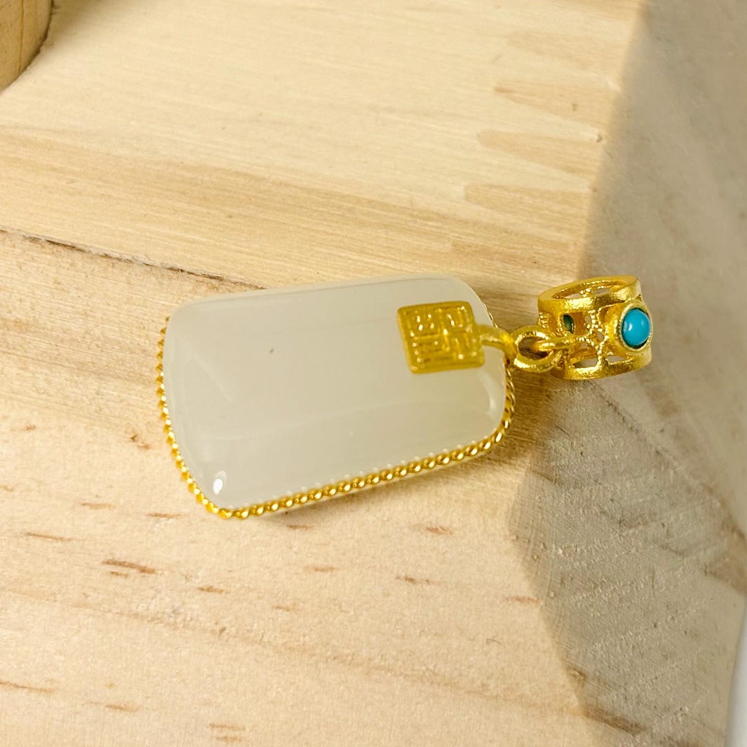 Handmade 24K Pure Gold Necklace: Vintage White Jade Pendant - Etsy