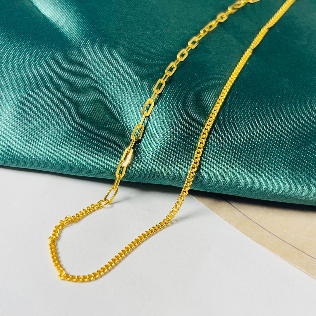 24K Solid Gold Irregular Real Chain Necklace: Anniversary Jewelry, 45cm ...