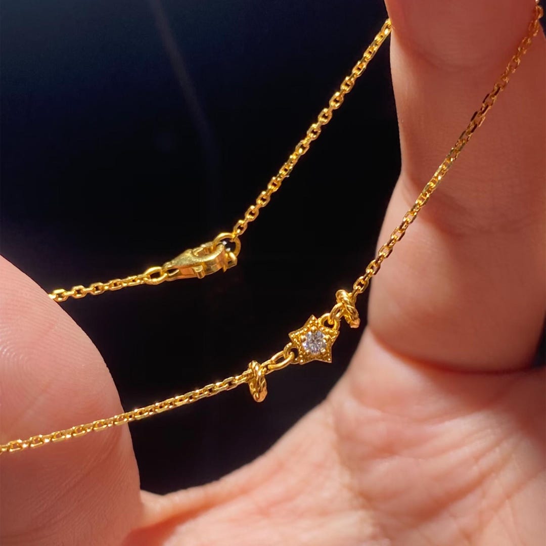 Star Chain Bracelet: 24K Yellow Gold Dainty Everyday Cuff Bangle ...