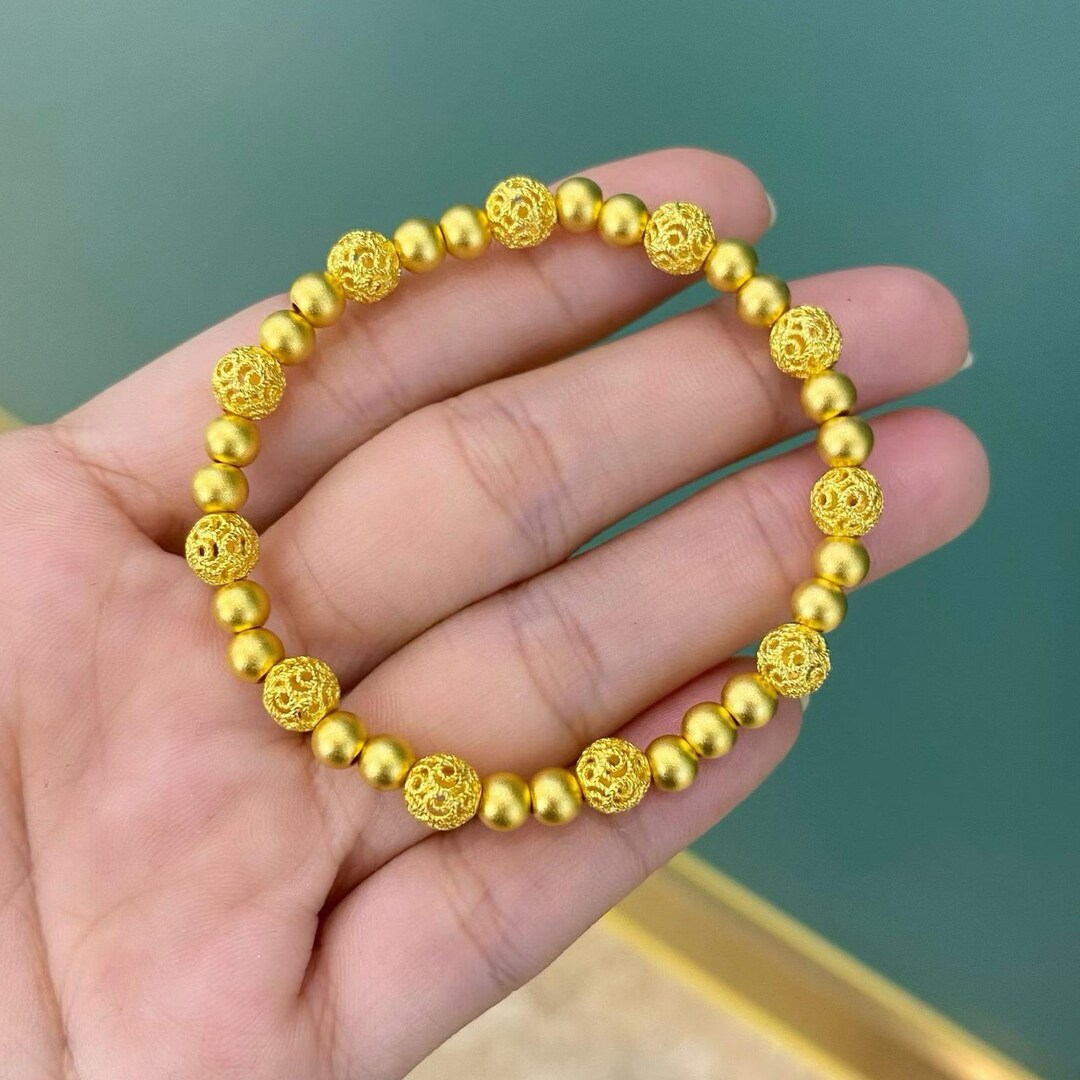 Vintage 24k Solid Gold Bead Chain Bracelet: Link Ball Jewelry. - Etsy