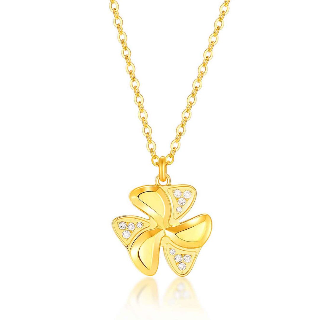 24K Gold Pinwheel Necklace, Solid Gold Pendant，diamond, Whimsical Lucky ...