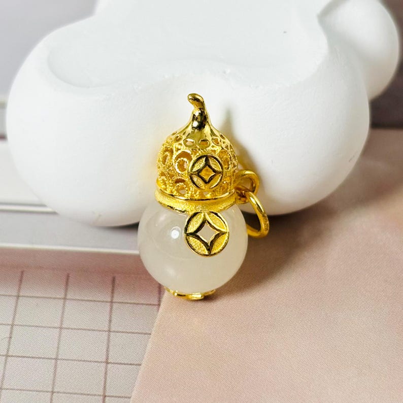 24k Pure Gold Gourd Necklace: Vintage White Jade Pendant - Etsy