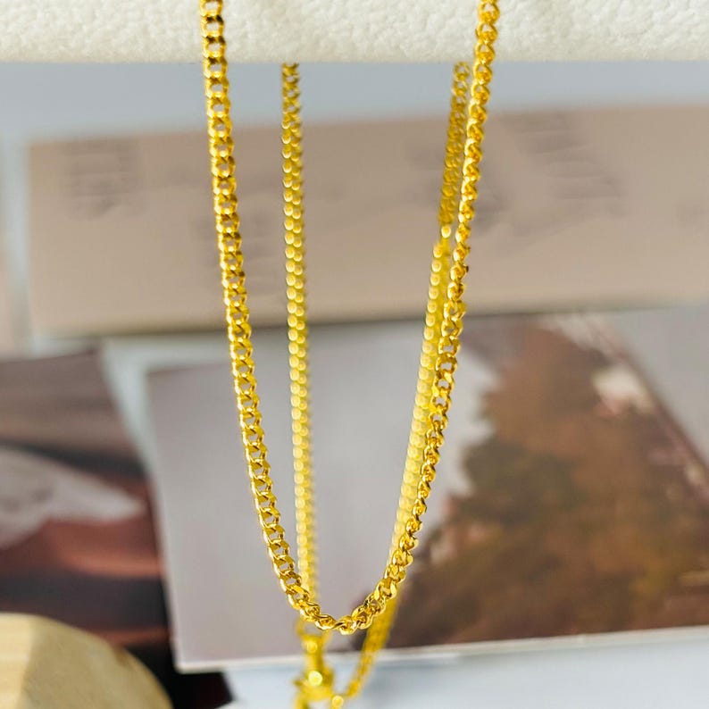 24K Real Gold Necklace: Wealth Chain Jewelry, 1.7mm Width, 6.5-7.6g. - Etsy
