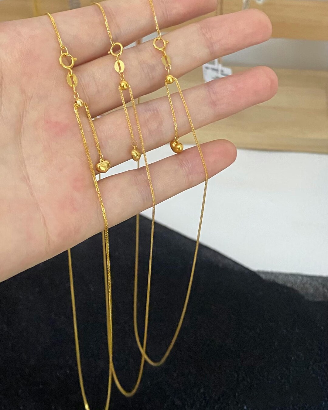 18K Yellow Rose Gold Heart Pendant Necklace: Adjustable Solid Gold ...