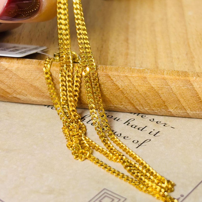 24K Real Gold Necklace: Wealth Chain Jewelry, 1.7mm Width, 6.5-7.6g. - Etsy