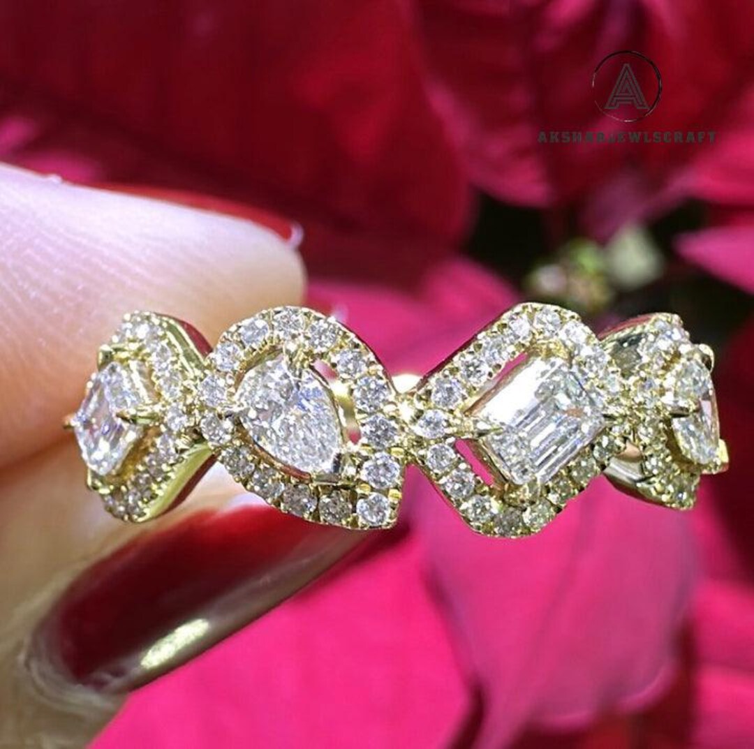 2CT Mixed Shape Diamond Ring | Pear, Round & Emerald Cut Engagement ...