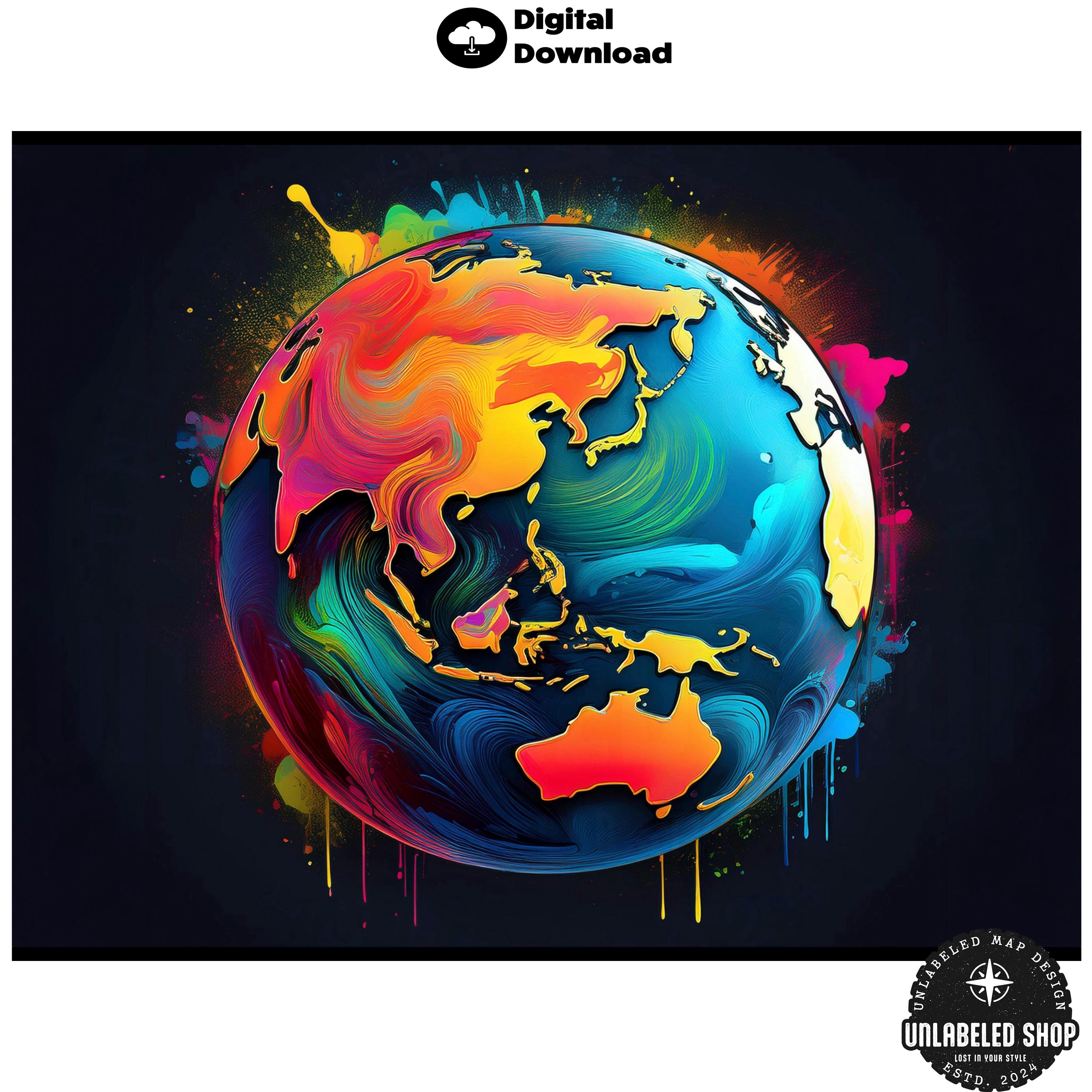 World Globe, Colorful World Graphic, Colorful World Map Digital ...
