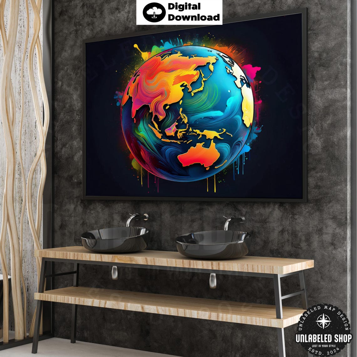 World Globe, Colorful World Graphic, Colorful World Map Digital ...
