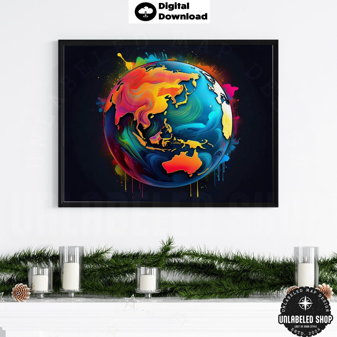 World Globe, Colorful World Graphic, Colorful World Map Digital ...