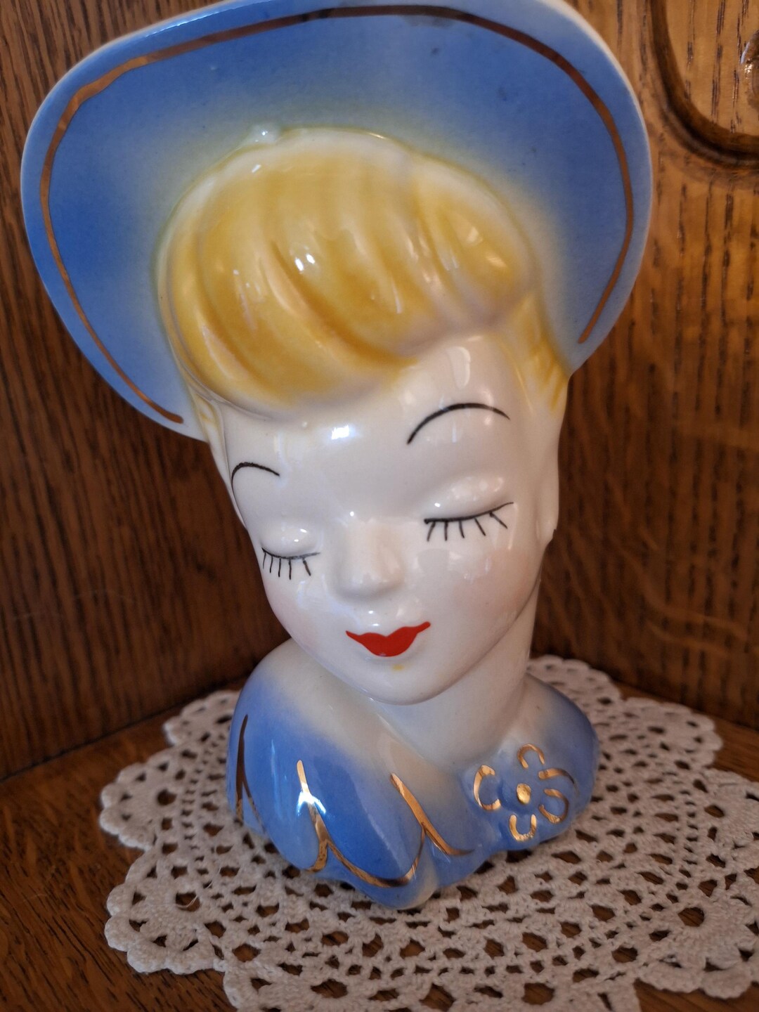 Vintage MCM Glamour Girl With Hat Lady Head Vase 5 1/2 Tall - Etsy
