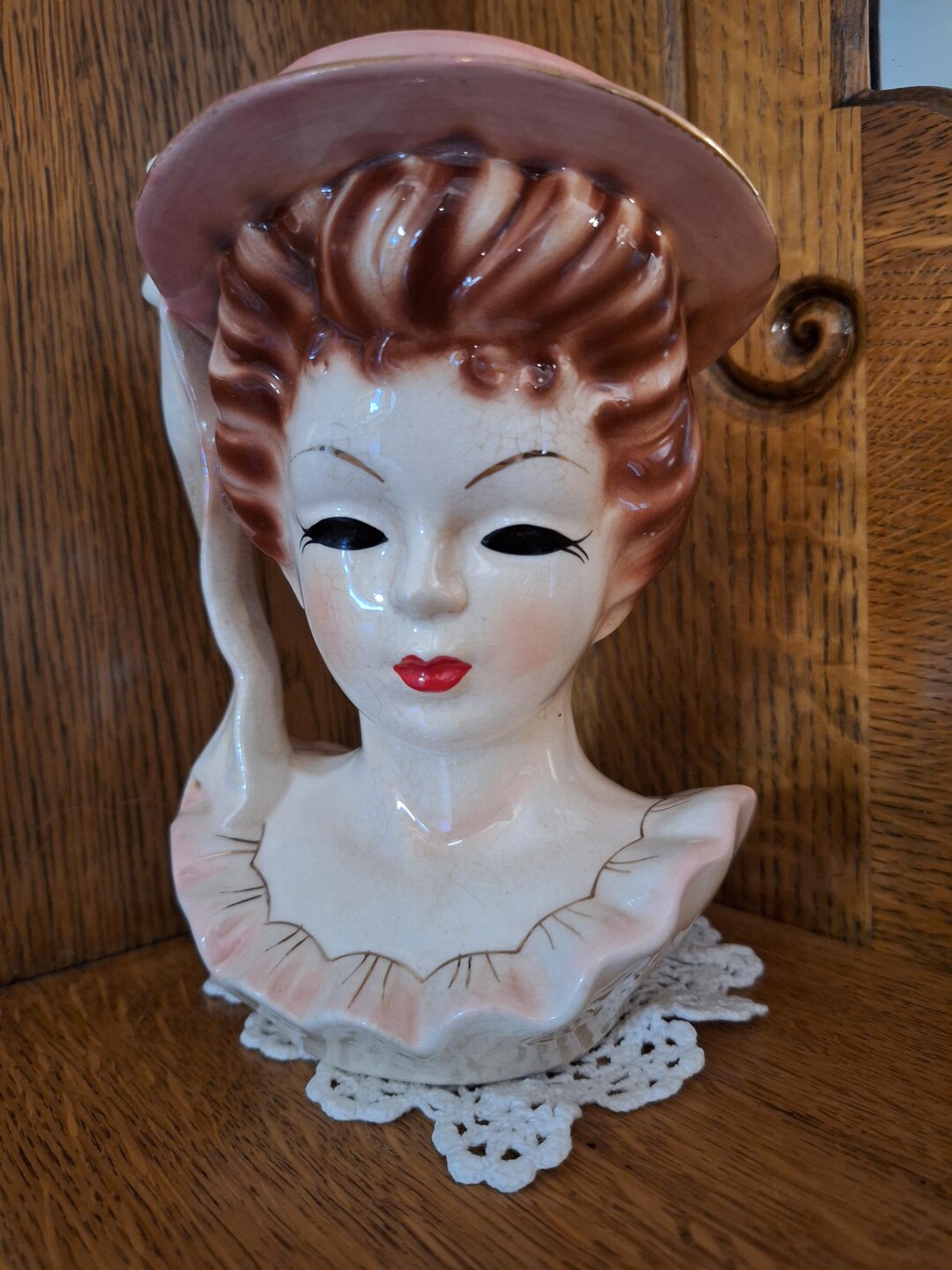 Vintage Pink Lady Head Vase/planter Japan 7.5" Tall - Etsy