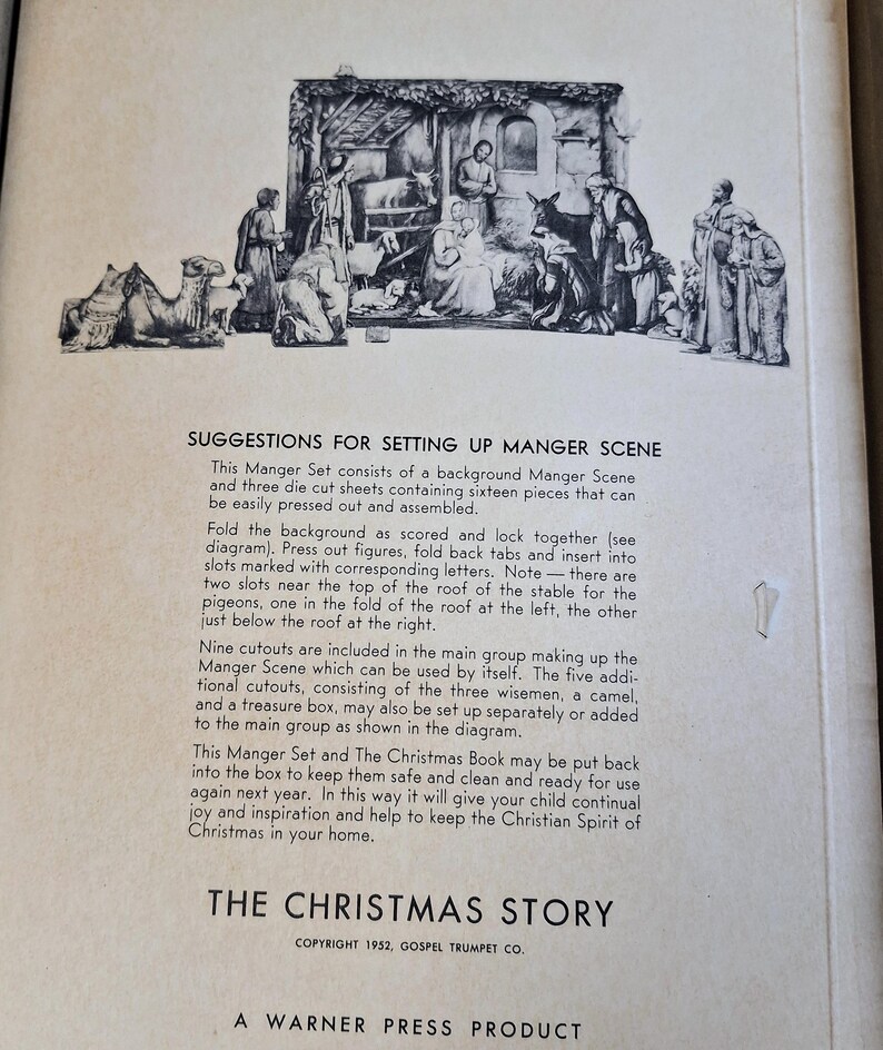 Vintage 1952 Christmas Book & 16 Piece Cardboard Manger Set "the ...