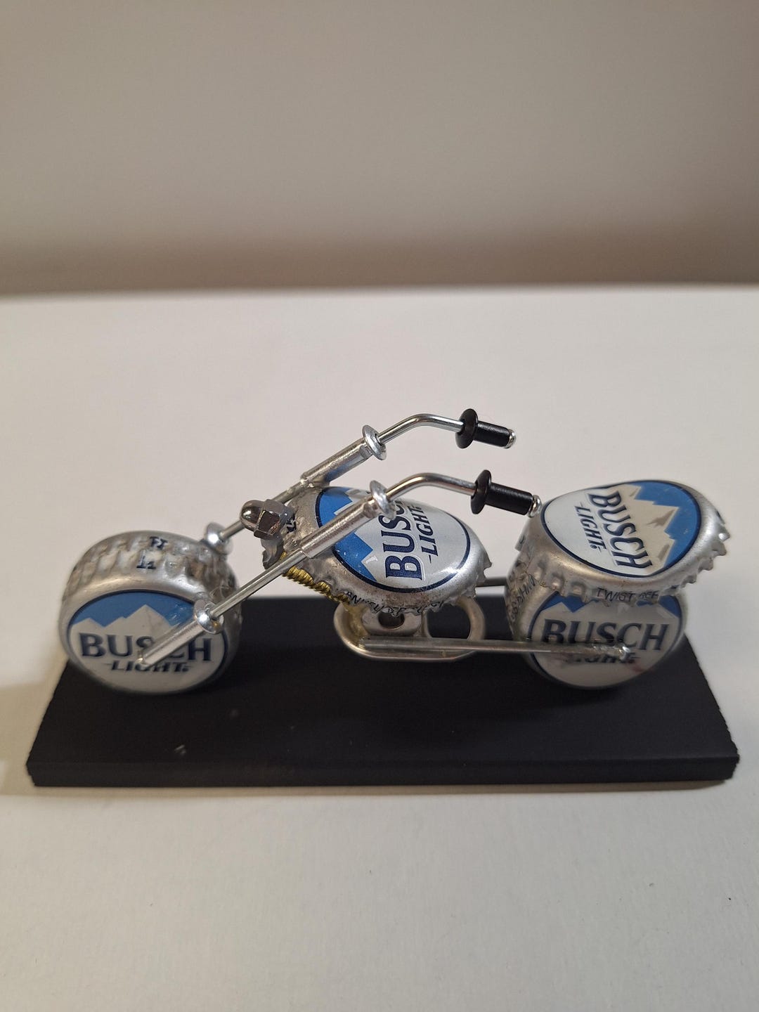 Handcrafted Folk Art Busch Light Beer Cap Motorcycle 4.5" Long X 2.5 ...