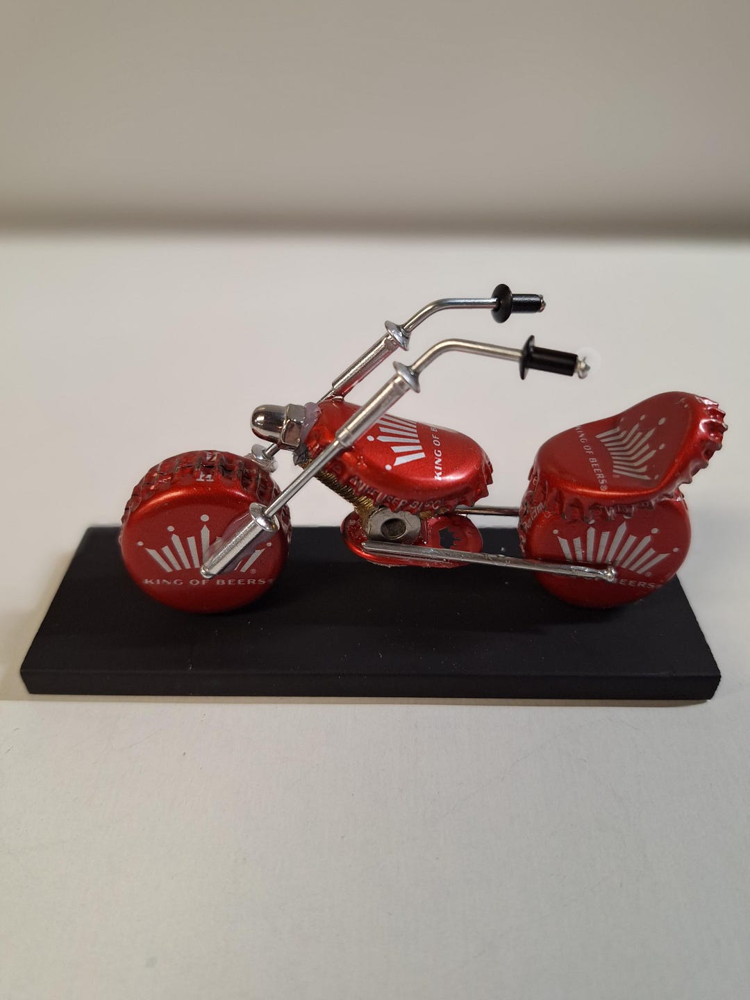 Handcrafted Budweiser Folk Art Beer Cap Motorcycle Sculpture on Black ...