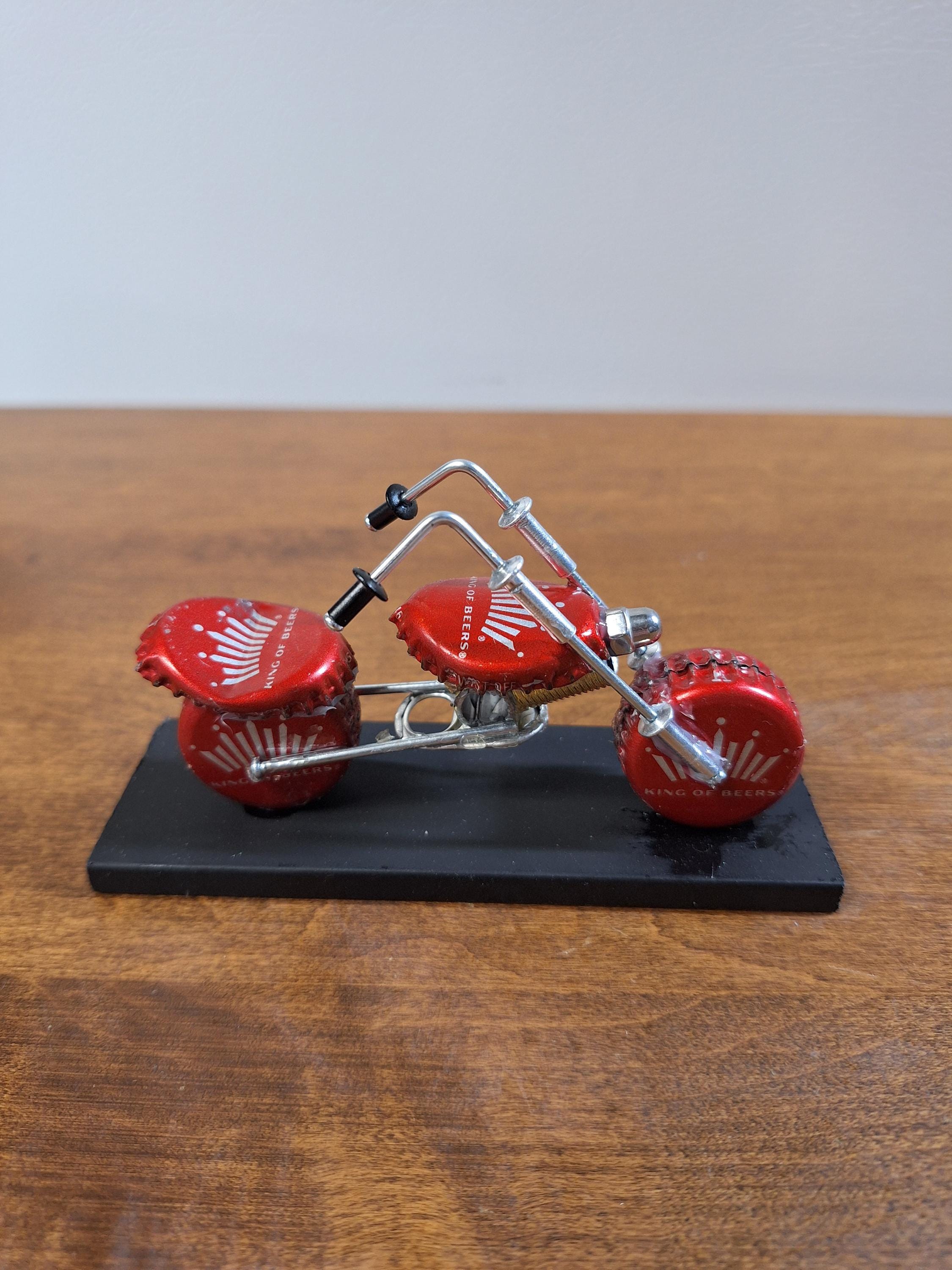 Handcrafted Folk Art Budweiser Beer Cap Motorcycle 4.5" Long X 2.5 ...