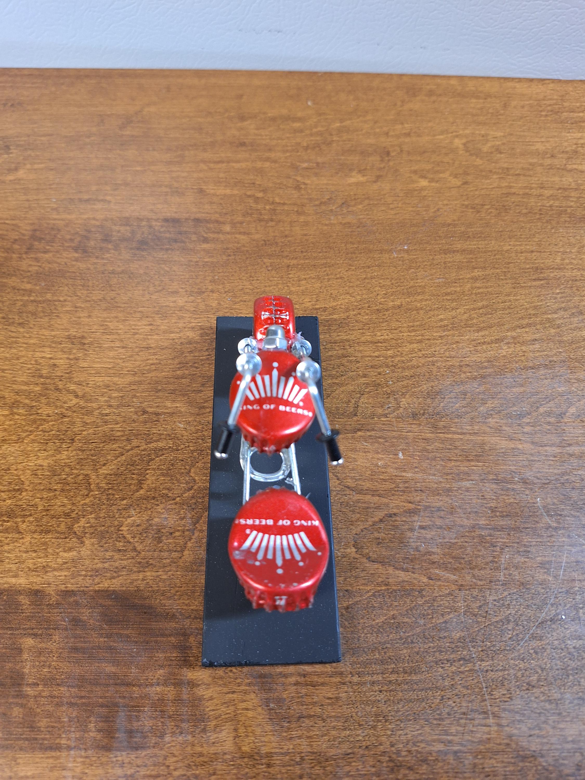 Handcrafted Folk Art Budweiser Beer Cap Motorcycle 4.5" Long X 2.5 ...