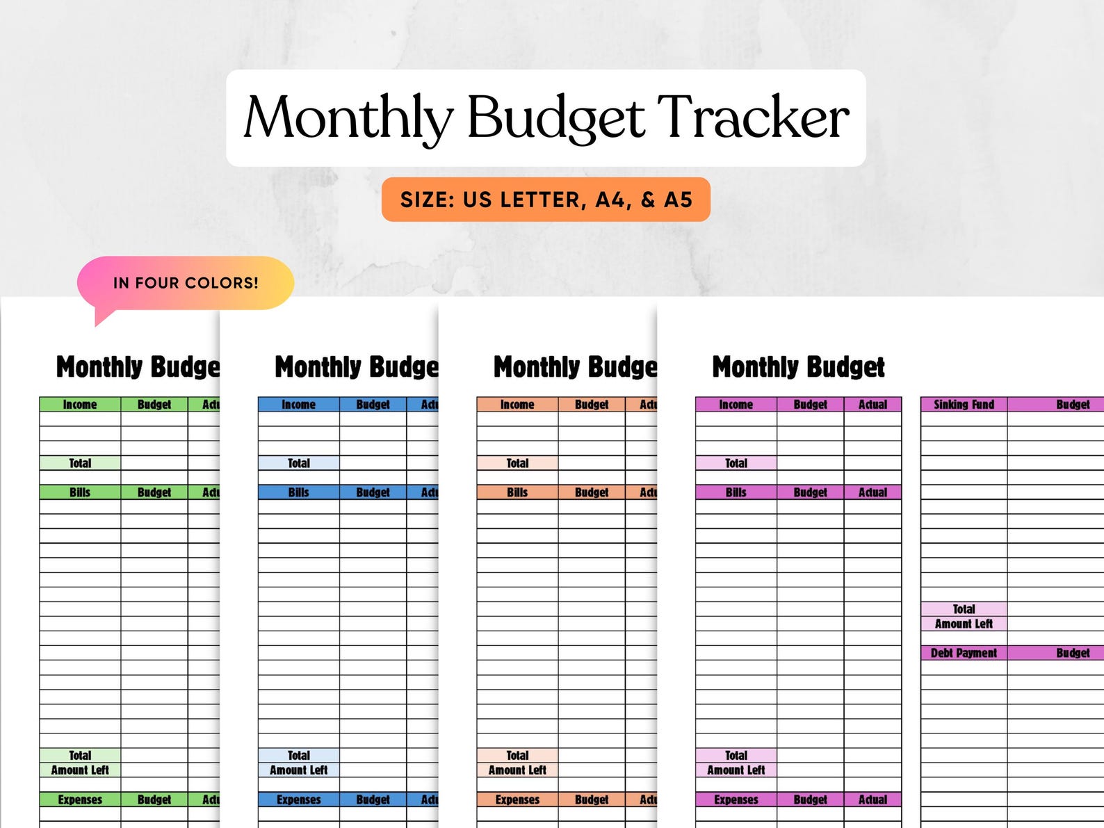 Monthly Budget Spending Tracker, Printable Finance Tracker Budget ...