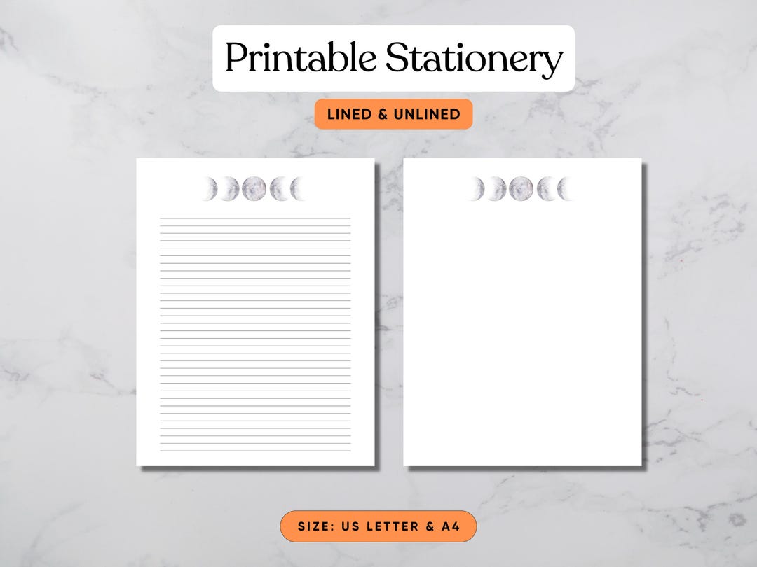 Moon Phase Letter Writing Paper, Stationery Paper, Printable Letter ...