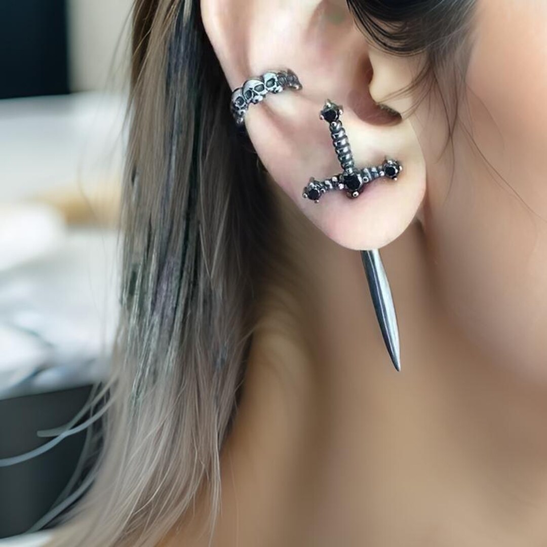 Flaunt Your Edge With Gothic Sword and Dagger Earrings Front Back ...