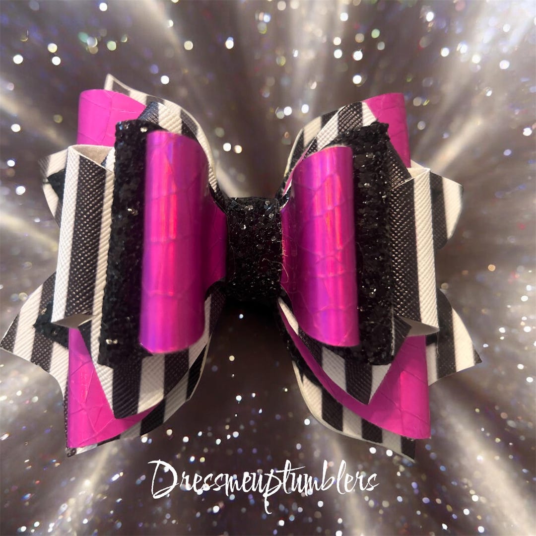 Black & White Stripe Glitter Tumbler Bow. - Etsy