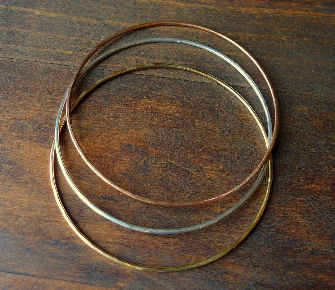 3 Simple Thin Bangles- Mixed Metals- Large - Etsy