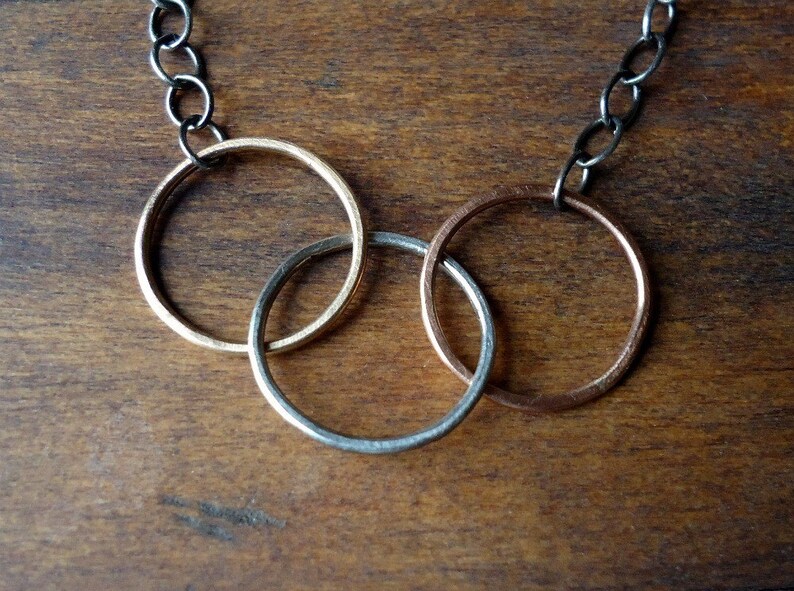 Necklace 3 Tiny Circles Mixed Metals - Etsy