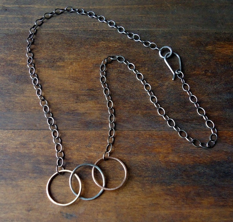 Necklace 3 Tiny Circles Mixed Metals - Etsy