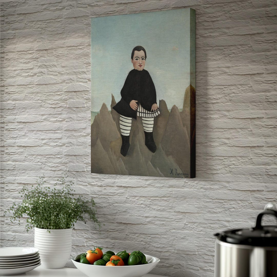 Henri Rousseau Boy on the Rocks, Framed Canvas Wall Art, Classic Canvas ...