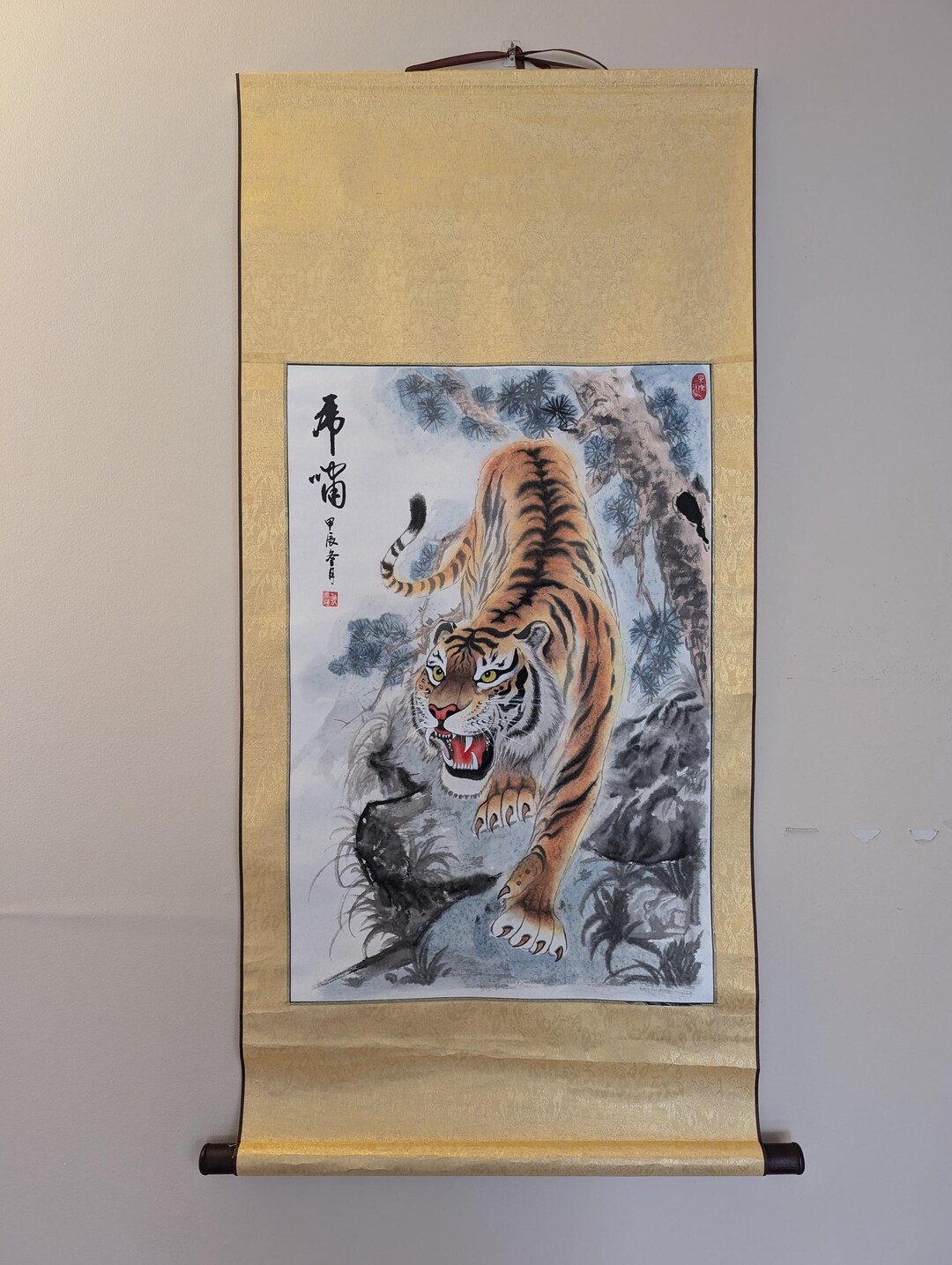 Tiger Scroll Paintin G, Sumi-e, Wall Hanging Art, Wall Decor, Purely ...
