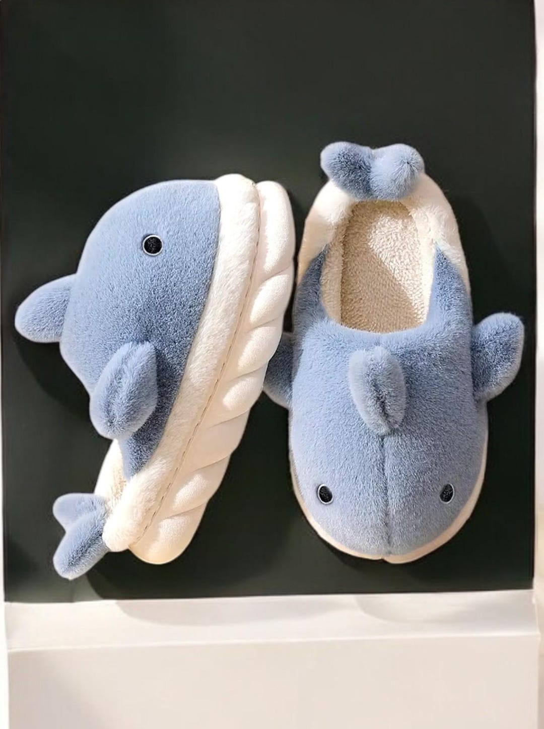 Cartoon Whale Plush Slippers for Men & Women Unisex Warm Indoor Non ...
