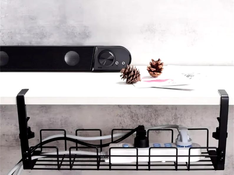 Under-desk Storage Rack Metal Cable Tray & Computer Desk Wire Organizer ...