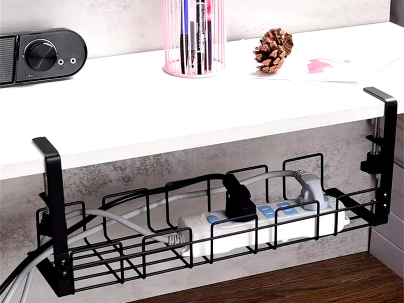 Under-desk Storage Rack Metal Cable Tray & Computer Desk Wire Organizer ...