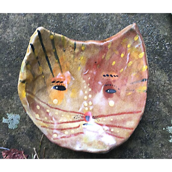 Pinched Cat Bowl Yellow Kitty Kat With an Orange Eye Shadow - Etsy