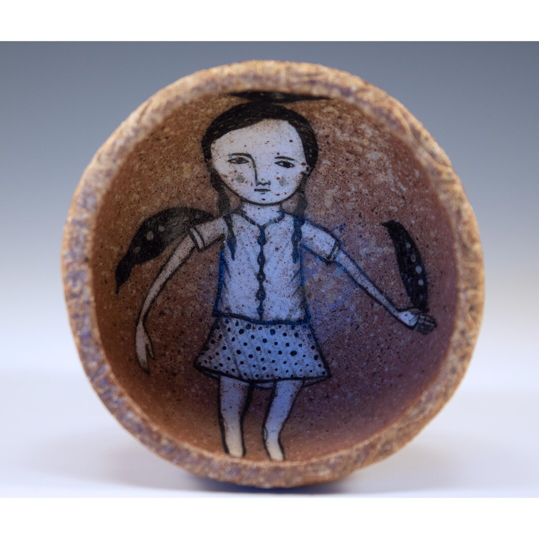 Decorative Wood Fired Pinch Bowl Girl With Birds by Jenny Mendes - Etsy